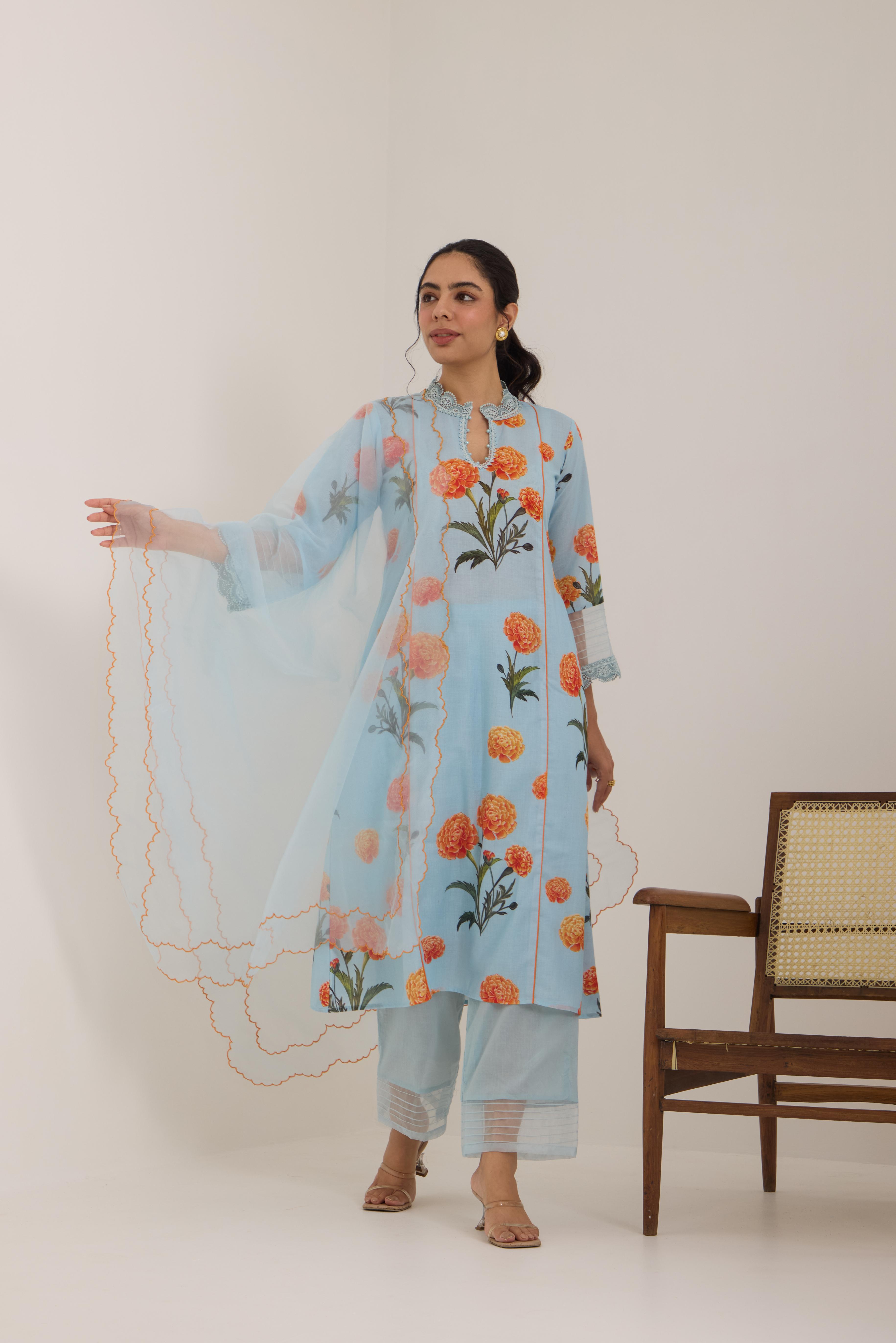 Asmani Blue Cotton Suit – Sitarah