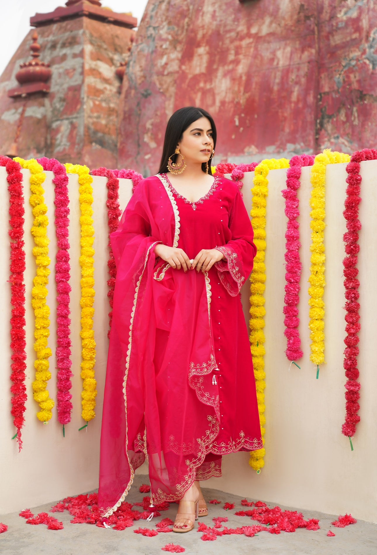 Reha- Hot Pink Velvet- Anarkali Set – Sitarah