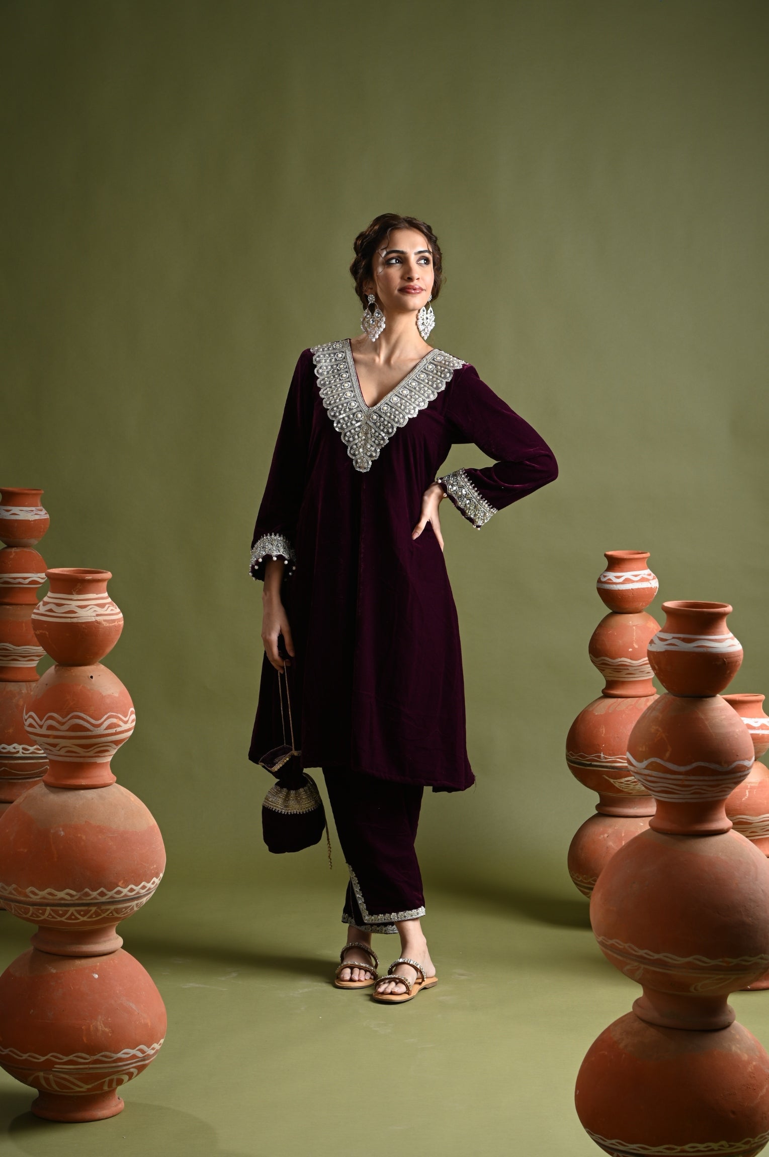 Kashmala -Wine Velvet Coord Set – Sitarah