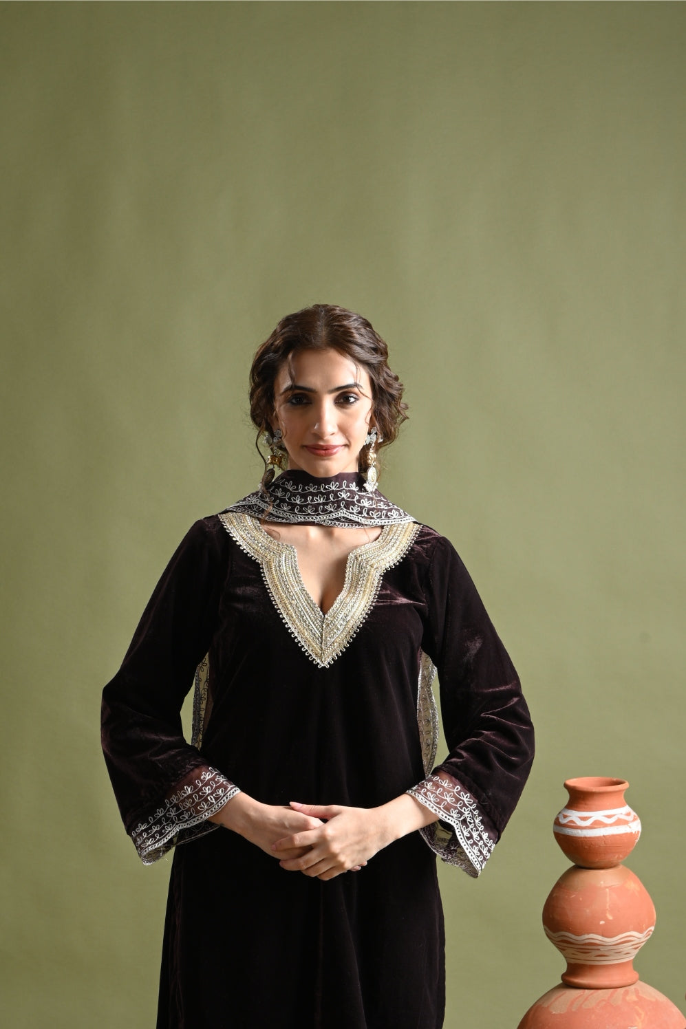 Amina-Brown Velvet Suit Set – Sitarah